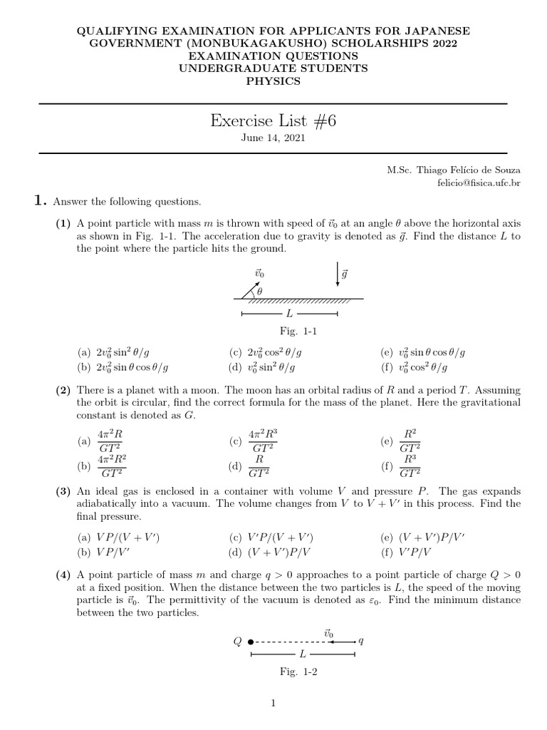 Exerciselist6 Eja2022 Physics | PDF | Gravity | Mass