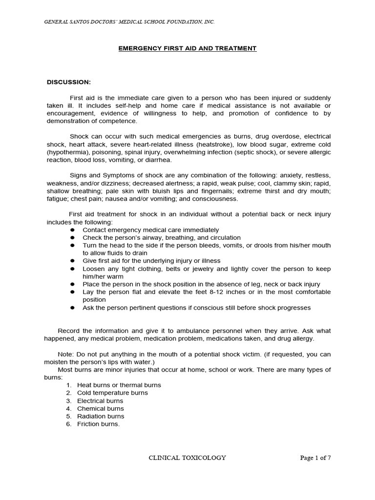 2 Emergency First Aid and Treatment | PDF | Burn | Shock (Circulatory)