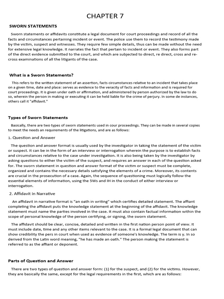 Understanding Sworn Statements in Law | PDF | Affidavit | Legal Procedure