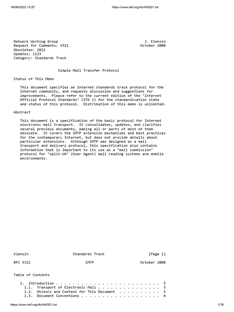 Overview of SMTP Protocol RFC 5321 | PDF | Communications Protocols ...