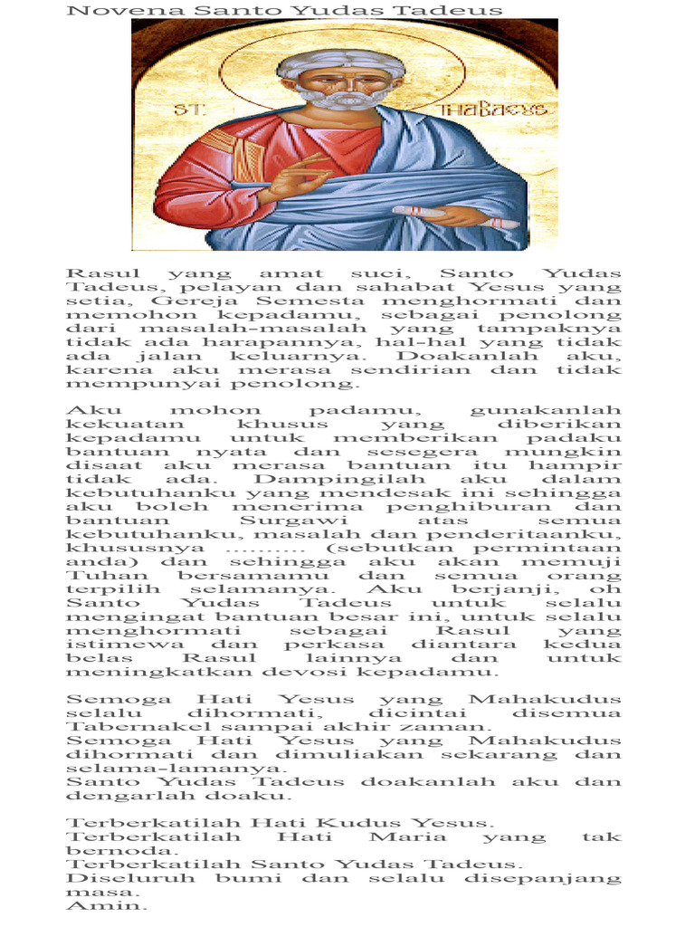 Novena Santo Yudas Tadeus - Katolisitas Indonesia | PDF