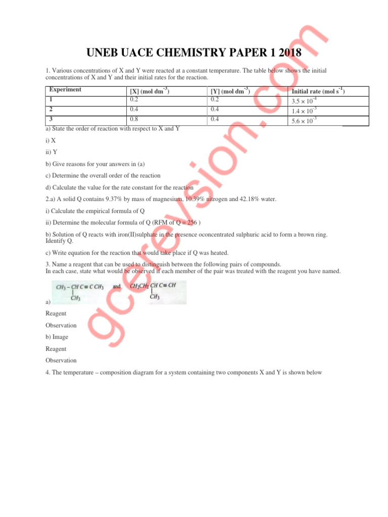 Uneb Uace Chemistry Paper 1 2018 | PDF | Silver | Acid