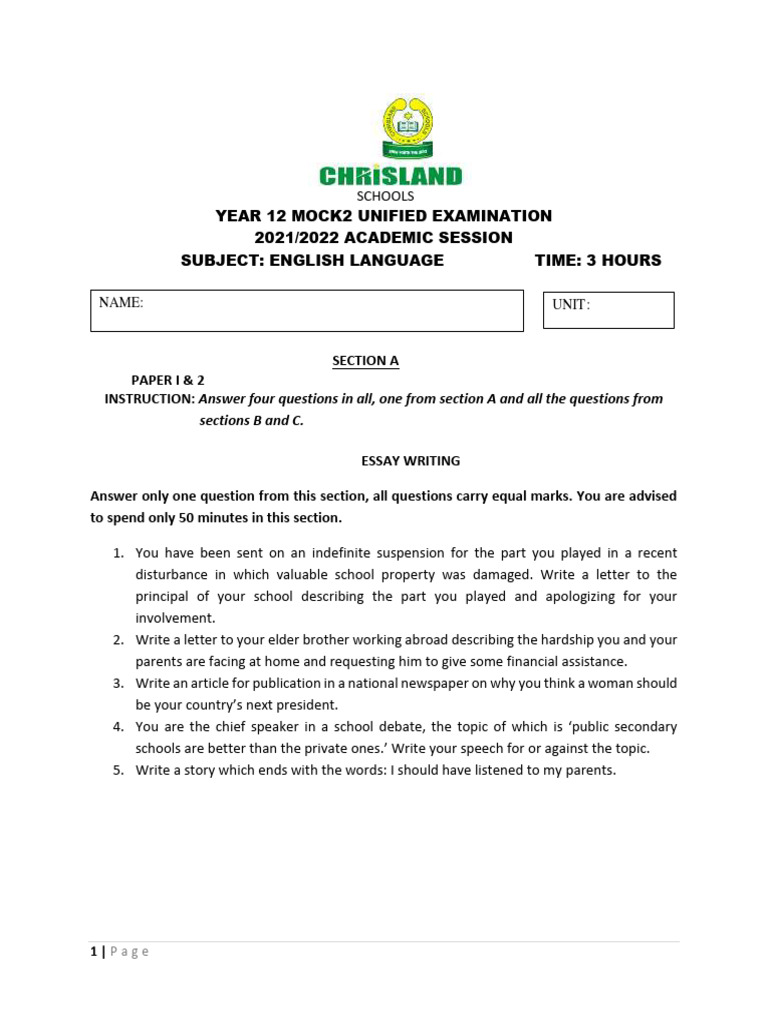 Year 12 English Mock Exam | PDF | Verb | Linguistics