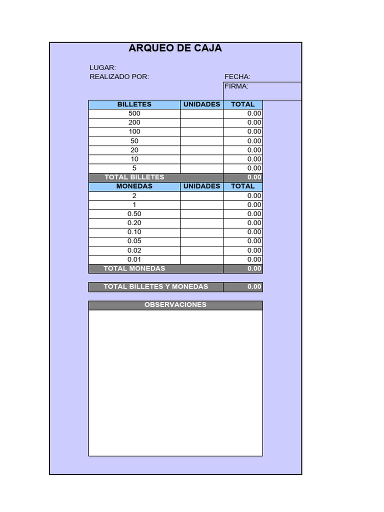 Plantilla de Arqueo de Caja en Excel | PDF | Moneda | Mercado de divisas