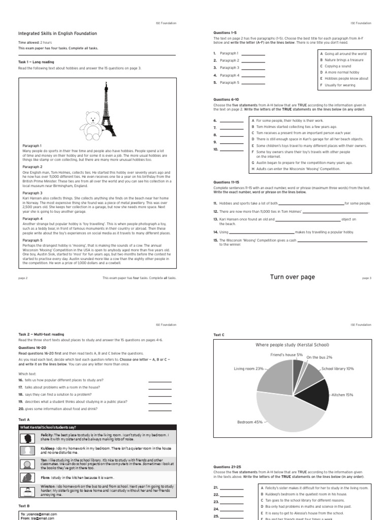 Sample Paper 5 ISE A2 | PDF | Hobbies