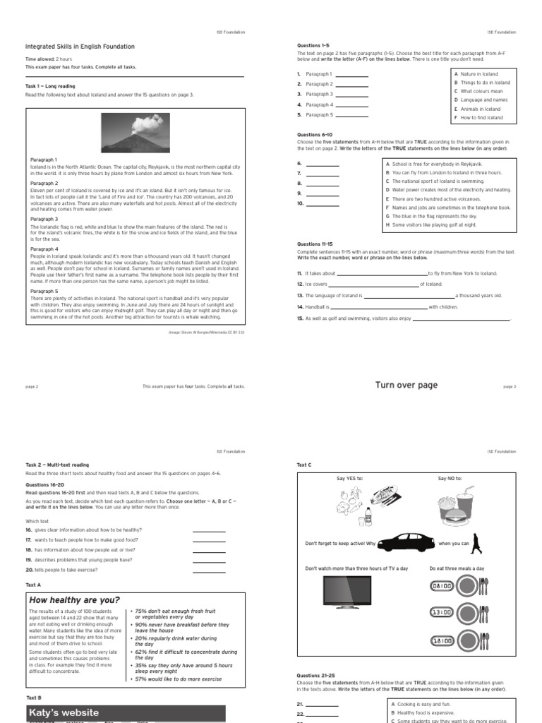 Sample Paper 1 ISE A2 | PDF | Iceland | Recipe