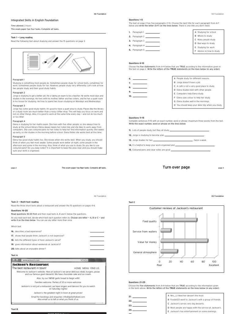 Sample Paper 7 ISE A2 | PDF | Restaurants | Waiting Staff