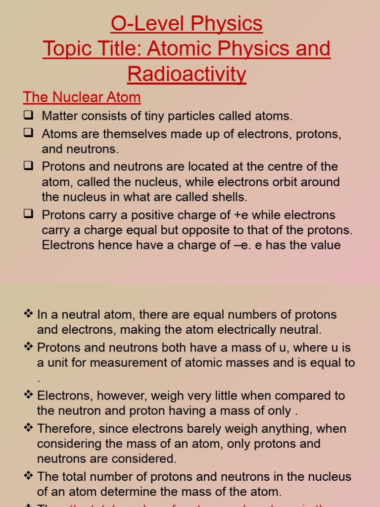 O-Level Physics - Atomic Physics & Radioactivity | PDF | Radioactive ...