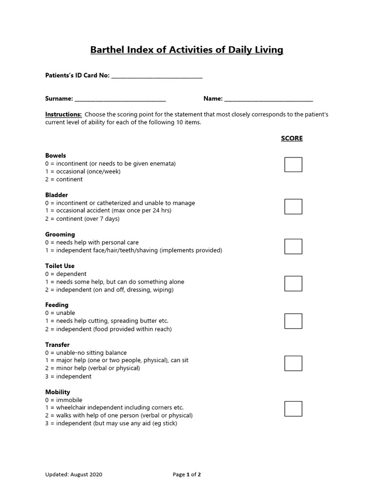 Barthel Index Score Medical Board EN | Download Free PDF | Health Care ...