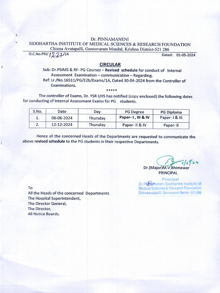PG - Revised INTERNAL Assessment Exam Schedule-2024 | PDF