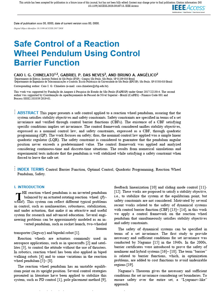 Ieee Acces Inverted Pendulum Model Matematika Pdf Lagrangian