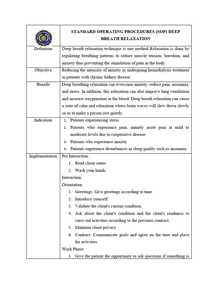 SOP Deep Breath Relaxation | PDF | Relaxation (Psychology) | Breathing