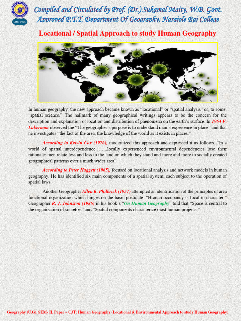 Locational / Spatial Approach To Study Human Geography: 1964 F ...
