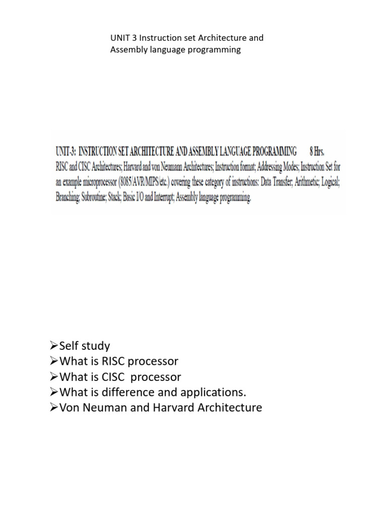UNIT 3 Instruction Set Architecture and Assembly Language Programming | PDF | Central Processing ...