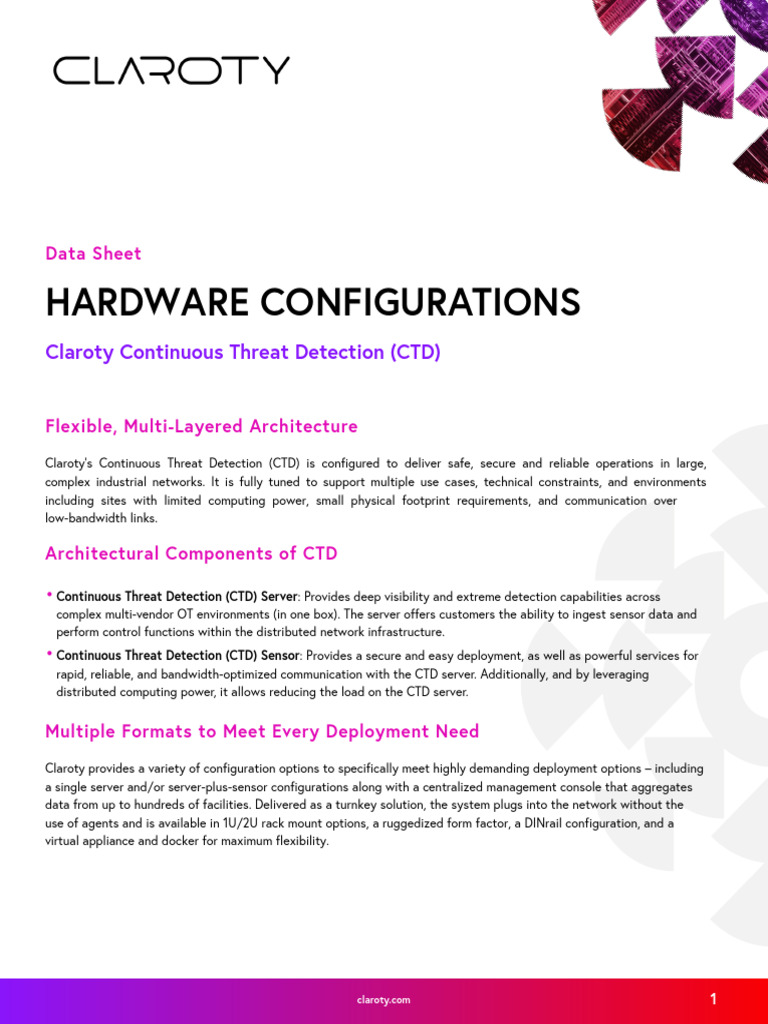 Claroty CTD - Hardware Configurations - Data Sheet - 1H 2021 | PDF ...