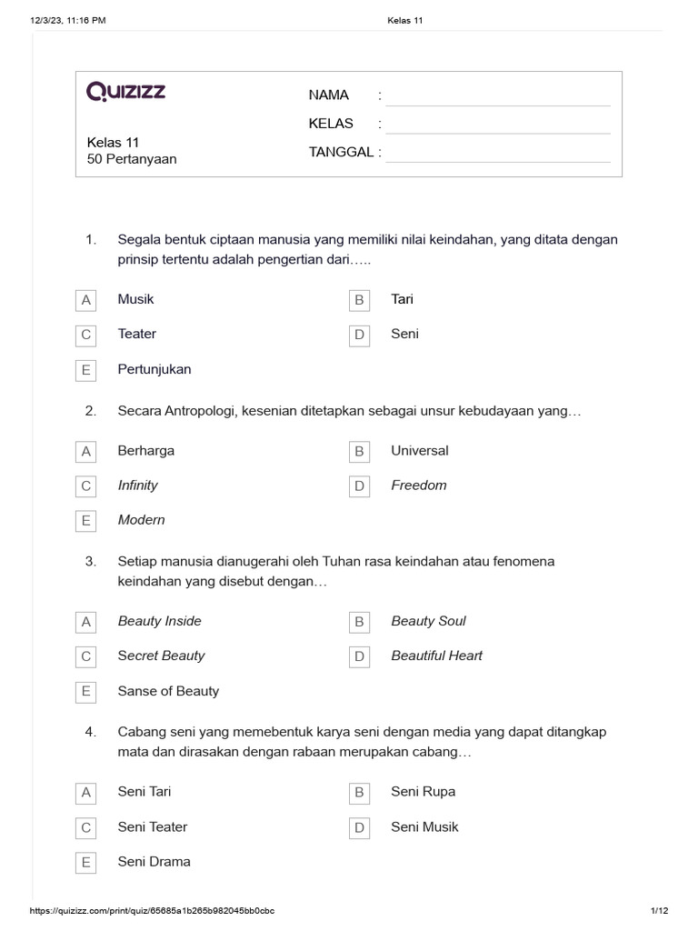 QUIZZ Kelas XI | PDF
