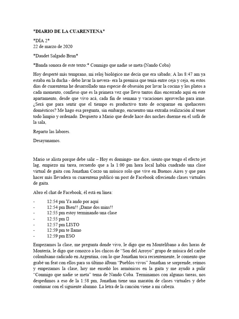 02 - Diario de La Cuarentena - 22 de Marzo (Daudet Salgado Brun) | PDF