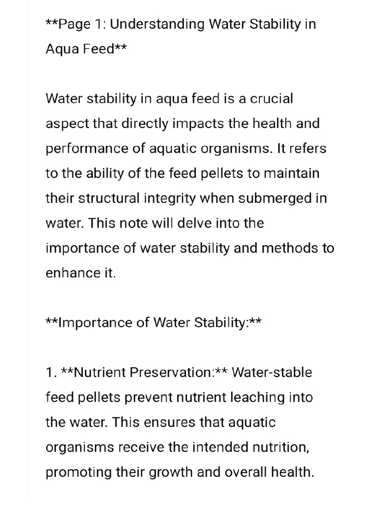 Water Stability in Feed | PDF