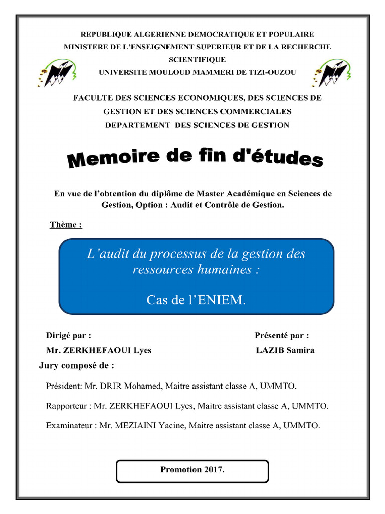 Audit Du Processus De Gestion Rh Memoire Pdf