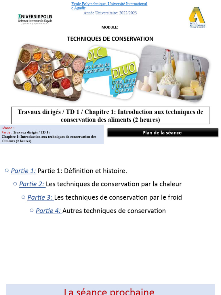 TD1 - Chapitre 1 Introduction Aux Techniques de Conservation Des ...