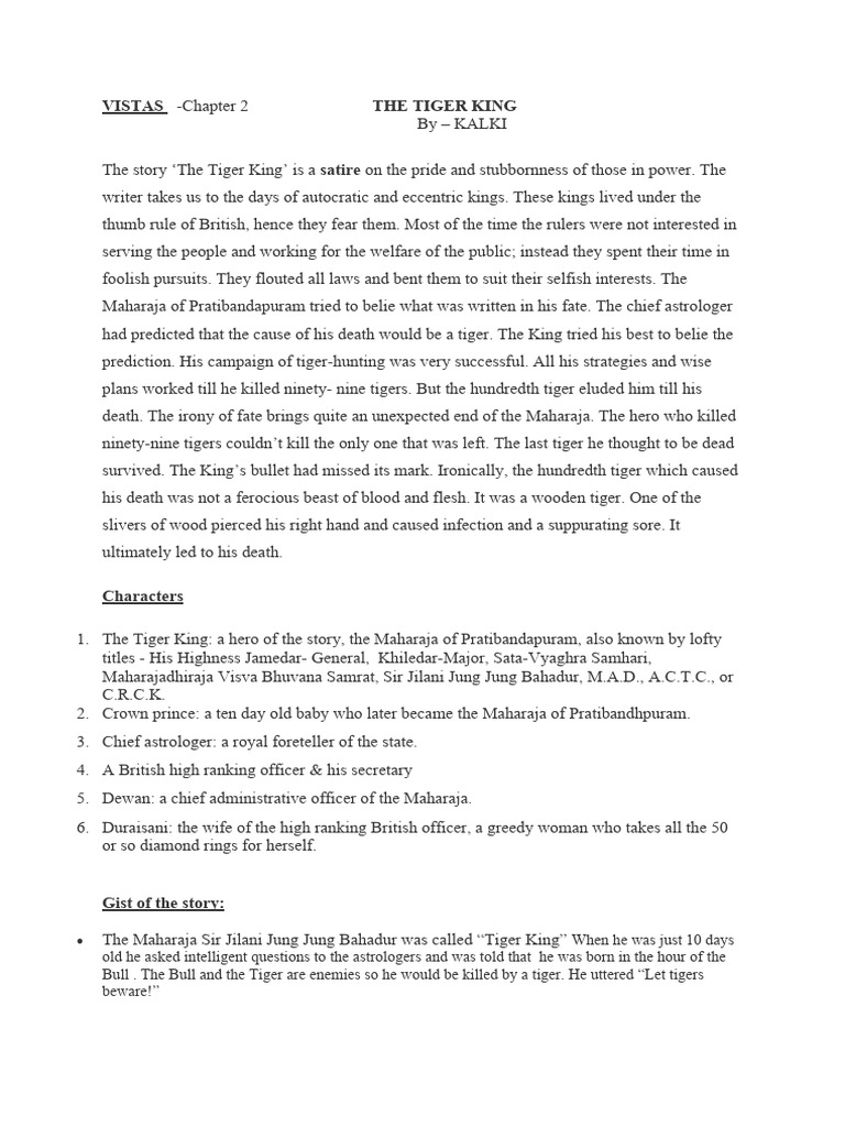 The Tiger King - Notes & Questions | PDF | Tiger