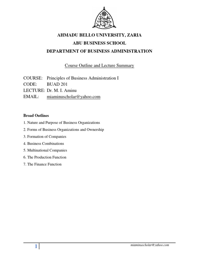 BUAD 201 Principles of Business Administration I | PDF | Partnership ...