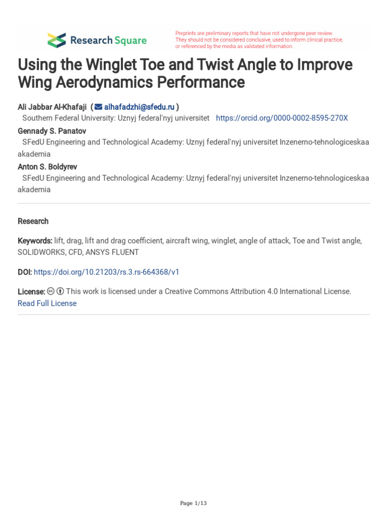Using The Winglet Toe and Twist Angle To Improve W | PDF | Fluid Dynamics | Aerospace Engineering