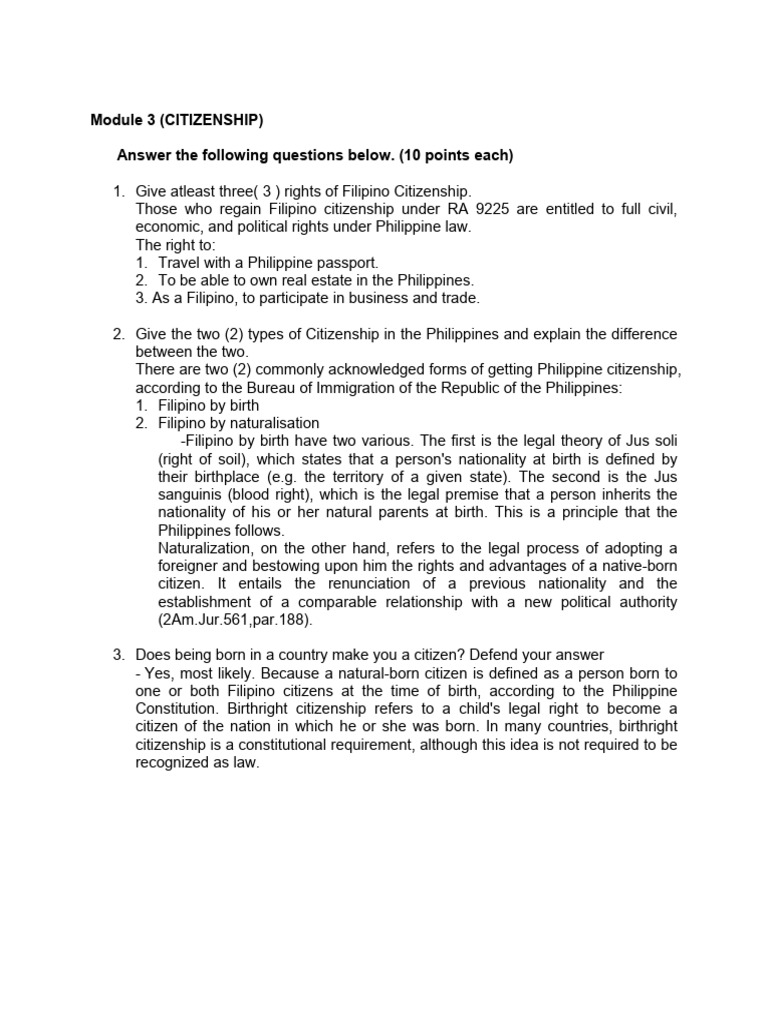 Citizenship Quiz Pdf Naturalization Nationality