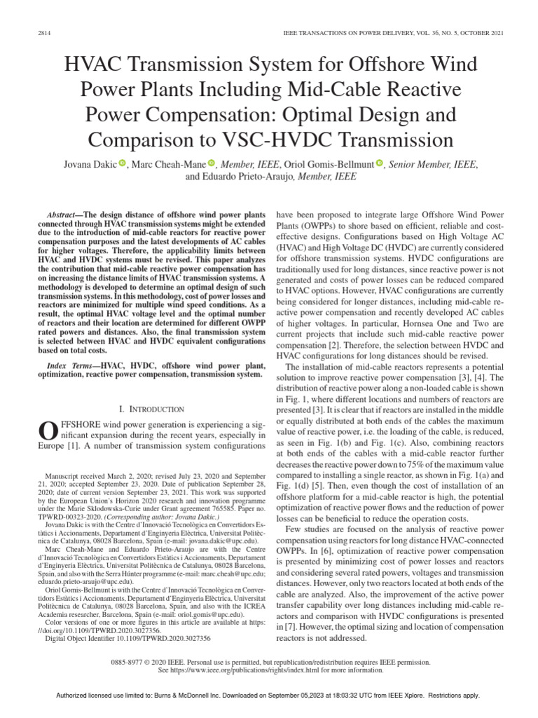 HVAC Transmission System For Offshore Wind Power Plants Including Mid ...