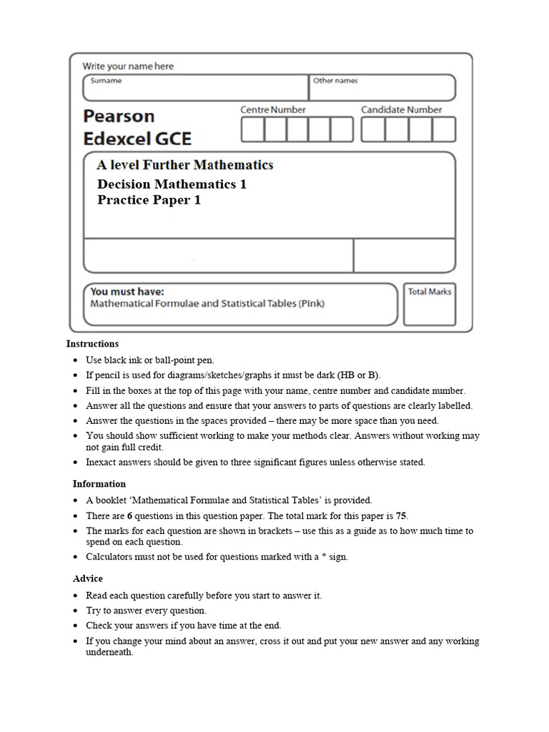 9FM0-3D AL Decision 1 Practice Paper 1 PDF | PDF | Applied Mathematics ...