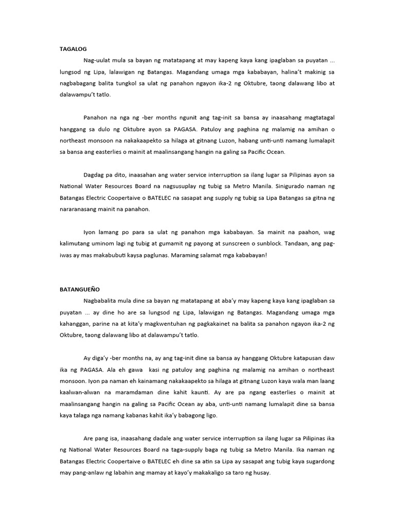 Ulat NG Panahon | PDF