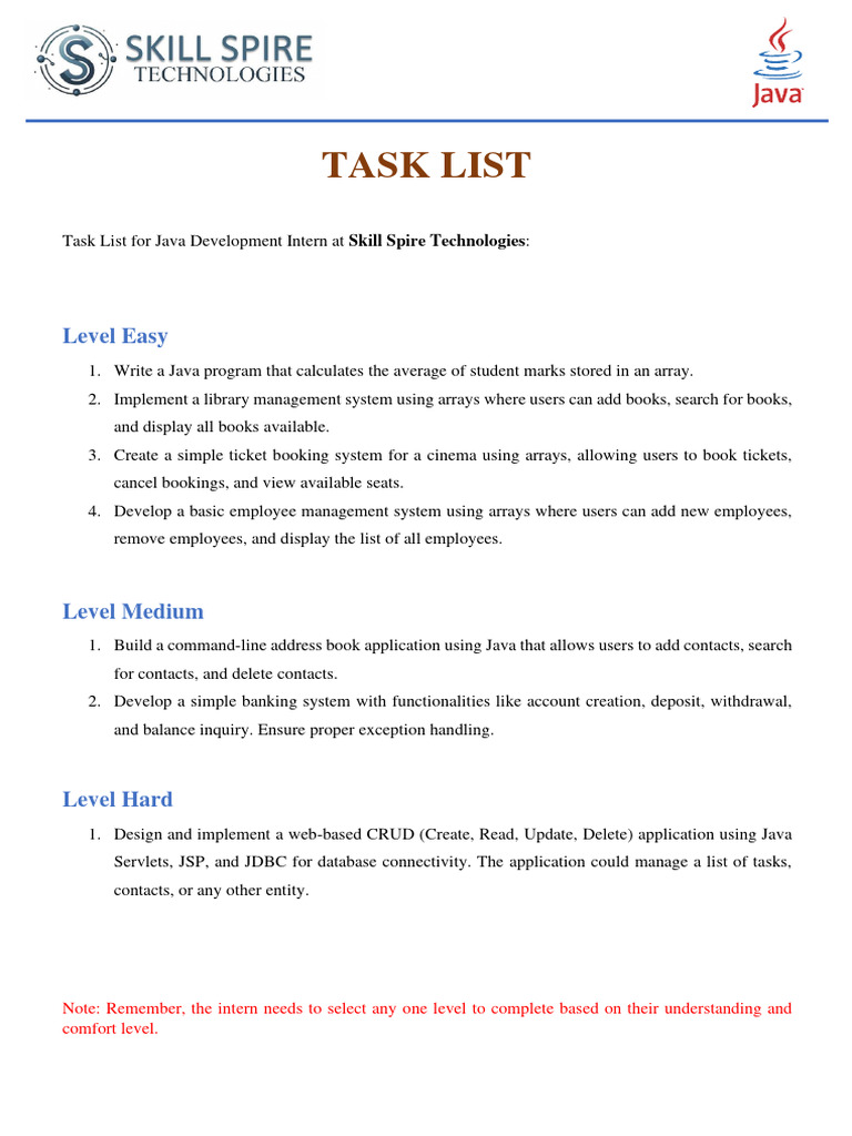 Ssp Java Tasklist Pdf Java Programming Language Linked In