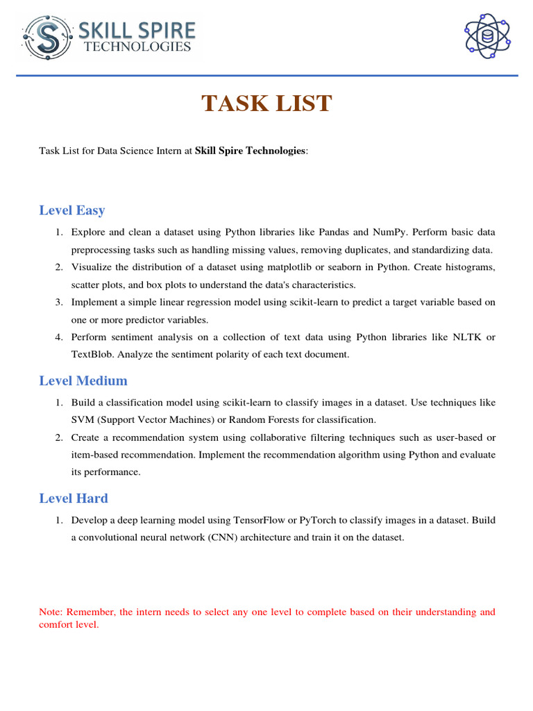 SSP-Data Science-TaskList | PDF | Support Vector Machine | Statistical Classification