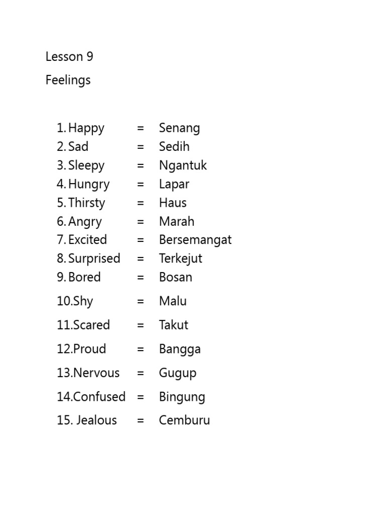 Common Feelings in Indonesian | PDF