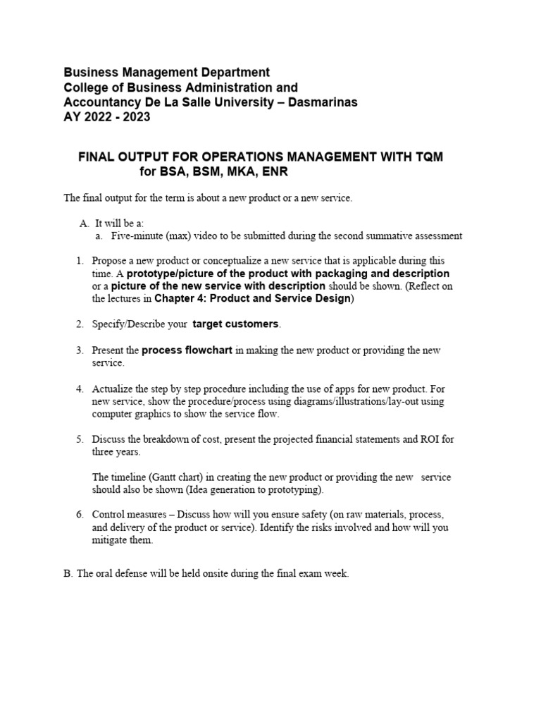 Final Output OM-1st-sem10 | PDF | Rubric (Academic)