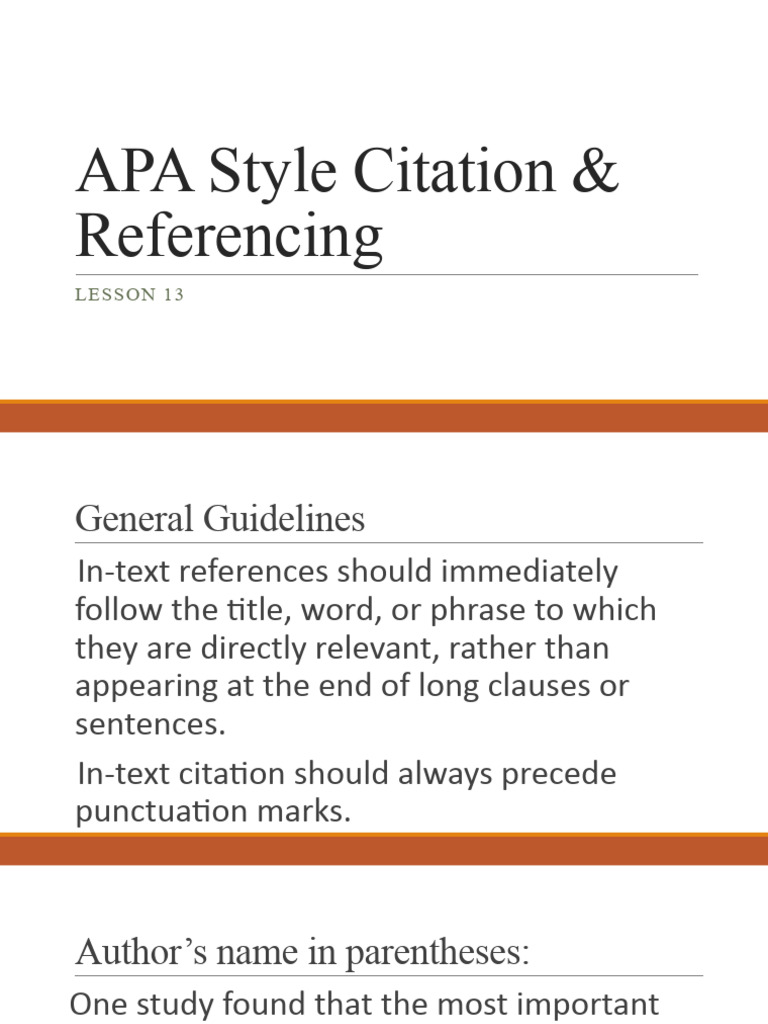 Lesson 13 APA Style Citation Referencing | PDF | Citation | Apa Style
