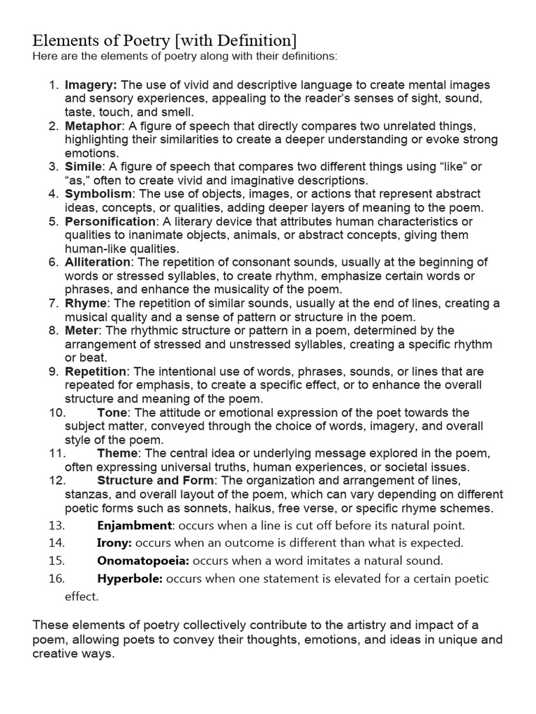Elements of Poetry | PDF | Poetry | Metre (Poetry)