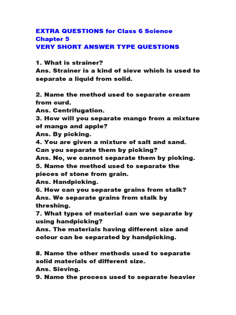 Class 6 Science Chapter 5 | PDF | Mixture | Water