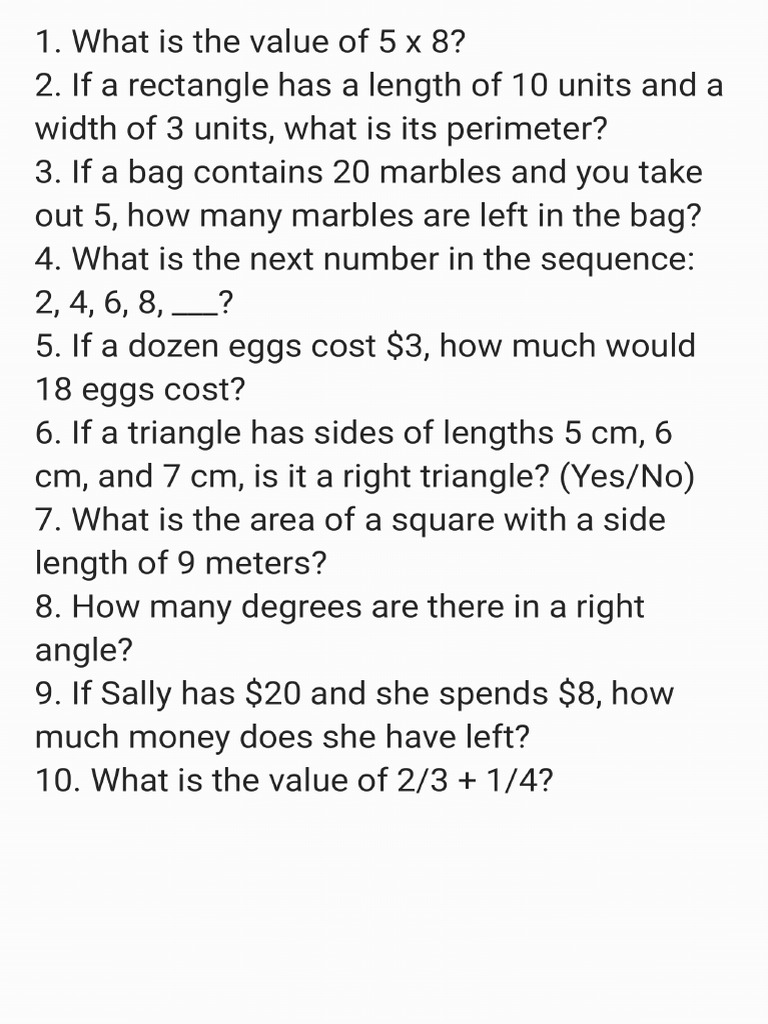Easy Questions For Grade 5-6 | PDF