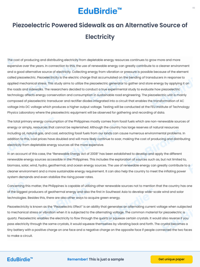 Piezoelectric Powered Sidewalk As An Alternative Source of Electricity ...