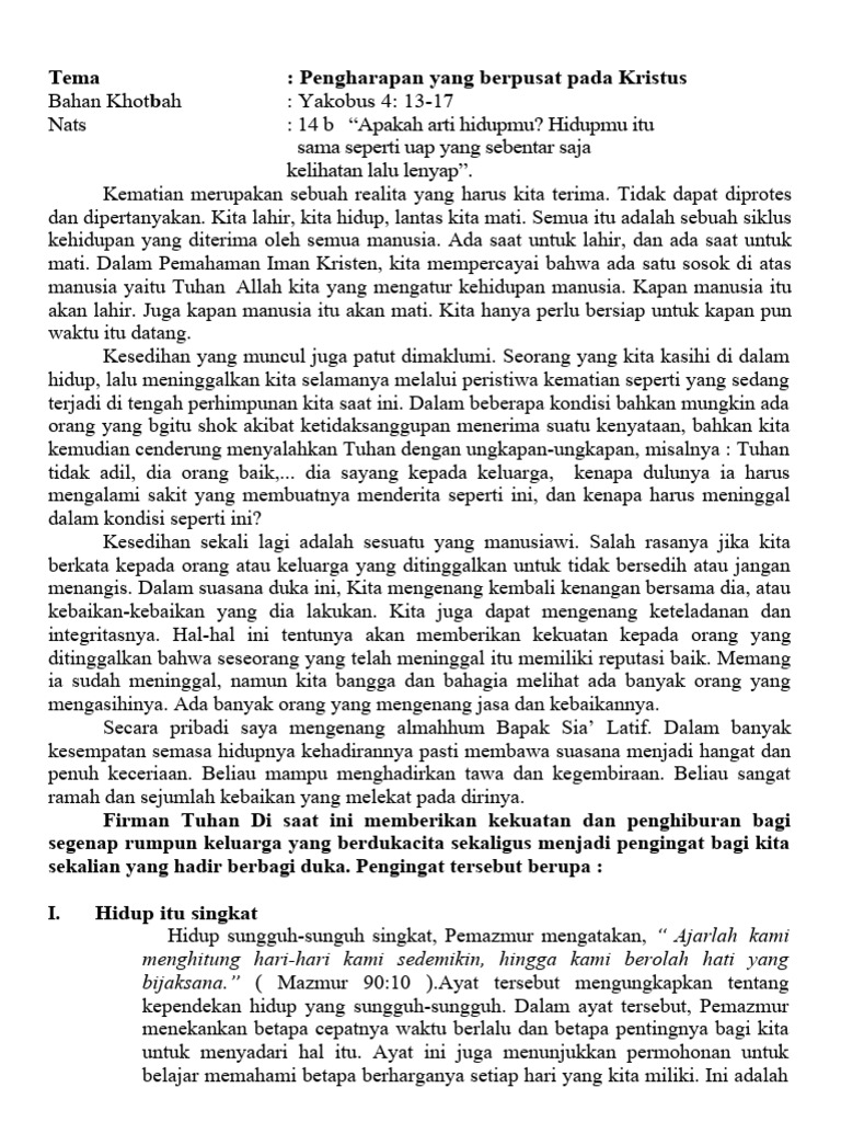 Khotbah Kedukaan Hidup Itu Singkat | PDF