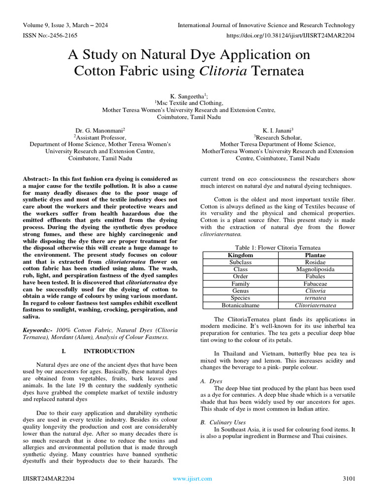 A Study On Natural Dye Application On Cotton Fabric Using Clitoria Ternatea | Download Free PDF ...