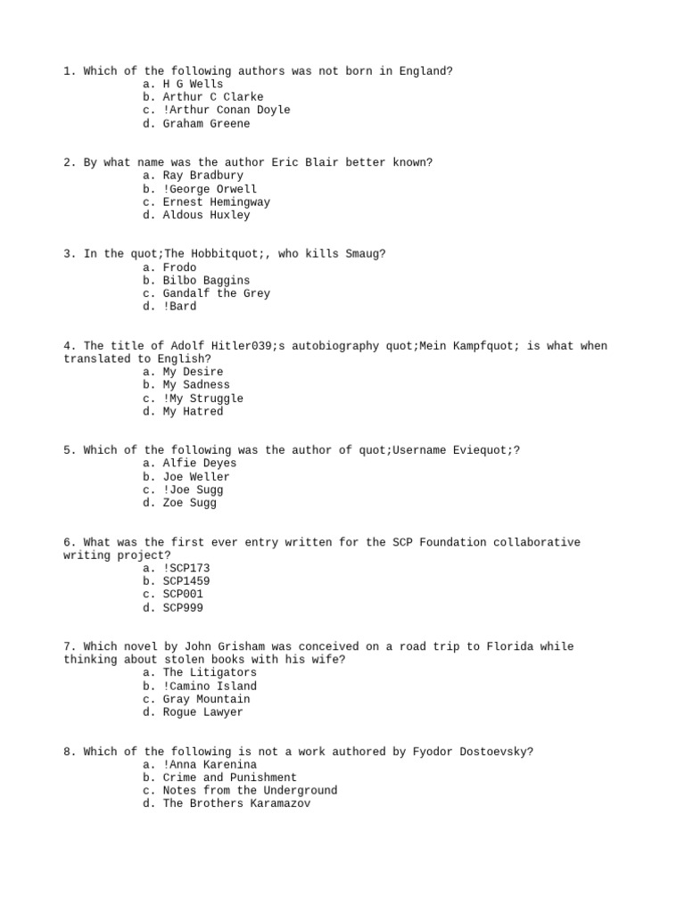 Literature and Pop Culture Quiz | PDF