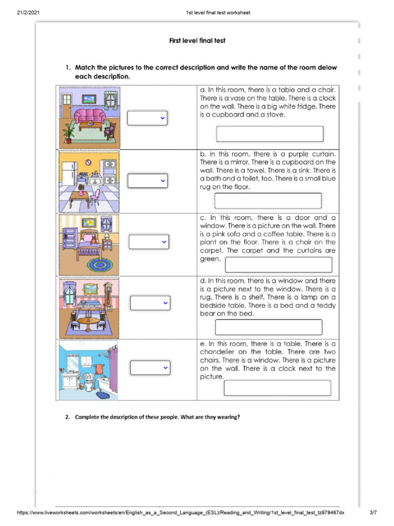 1st Level ESL Final Test Worksheet | PDF