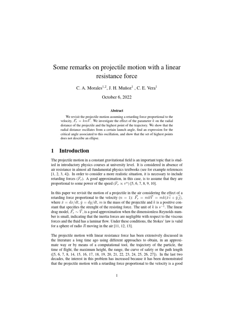 Projectile Motion With Linear Friction Pdf Classical Mechanics