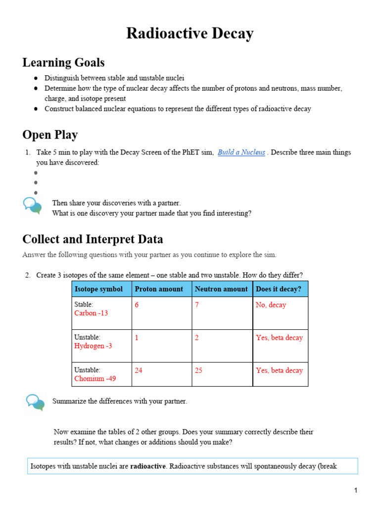 Activity Sheet - Radioactive Decay | PDF | Radioactive Decay | Isotope