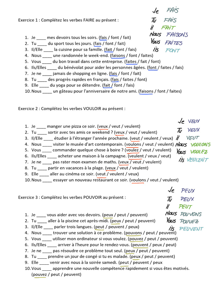 Verbes Faire Venir Vouloir Pouvoir 230411 180302 | PDF
