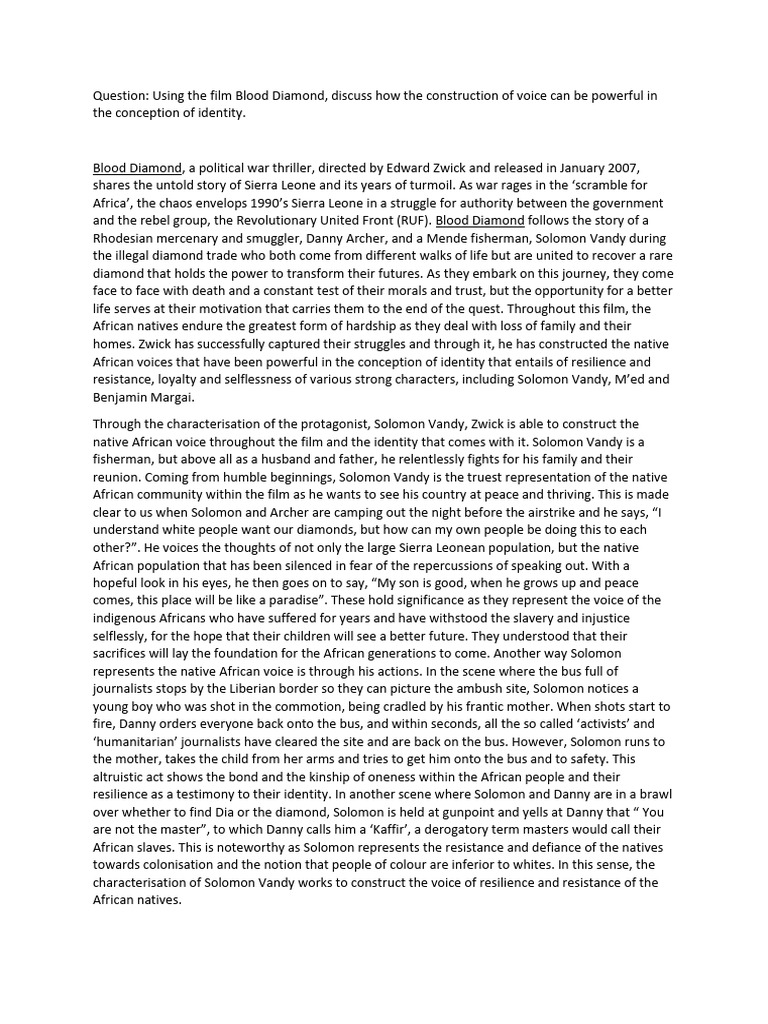 Blood Diamond Essay 1 | PDF
