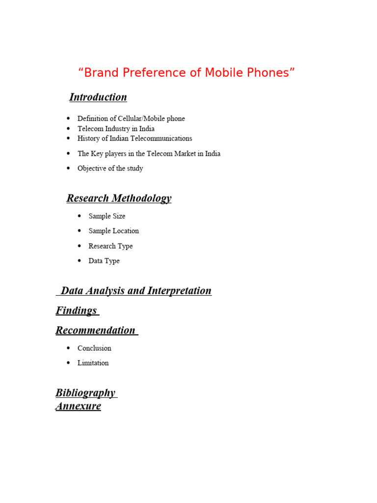 Project Report On Brand Preference of Mobile Phones Marketing | PDF ...