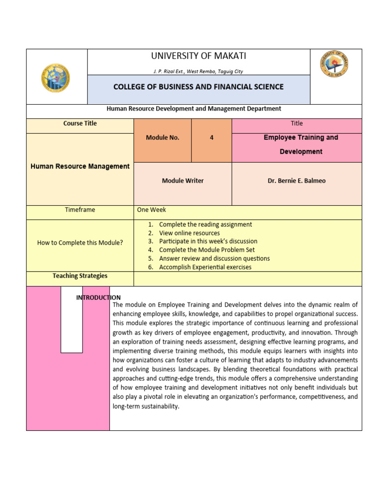 2024-Module 4-Employee Training and Development | PDF | Educational Technology | Learning